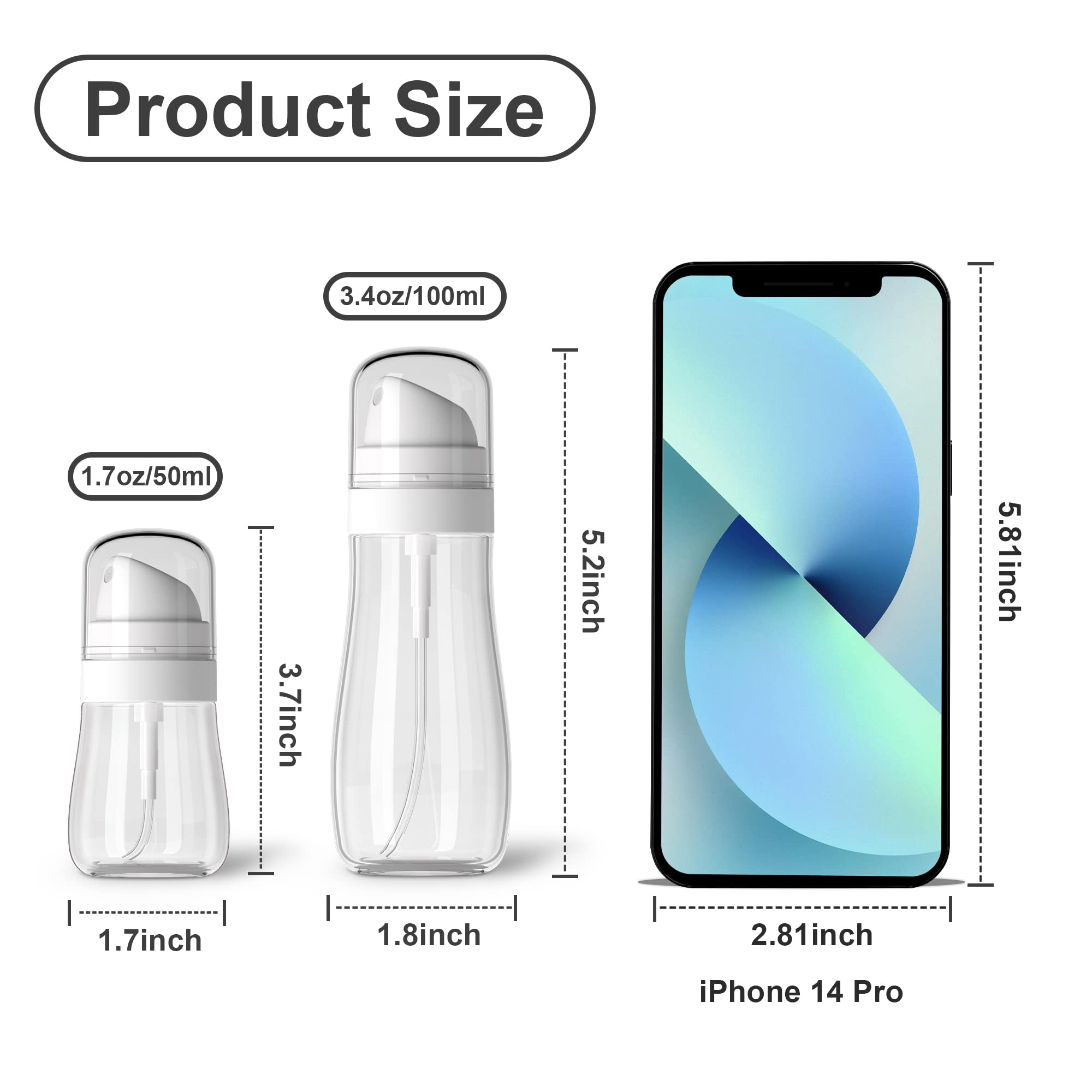 Ameene Small Spray Bottles, Fine Mist Travel Spray Bottles for Hair and Face Spray, Cleaning Solutions, Perfume, Alcohol Spray and Essential Oils. (4 Packs, 1.7 oz / 3.4 oz)