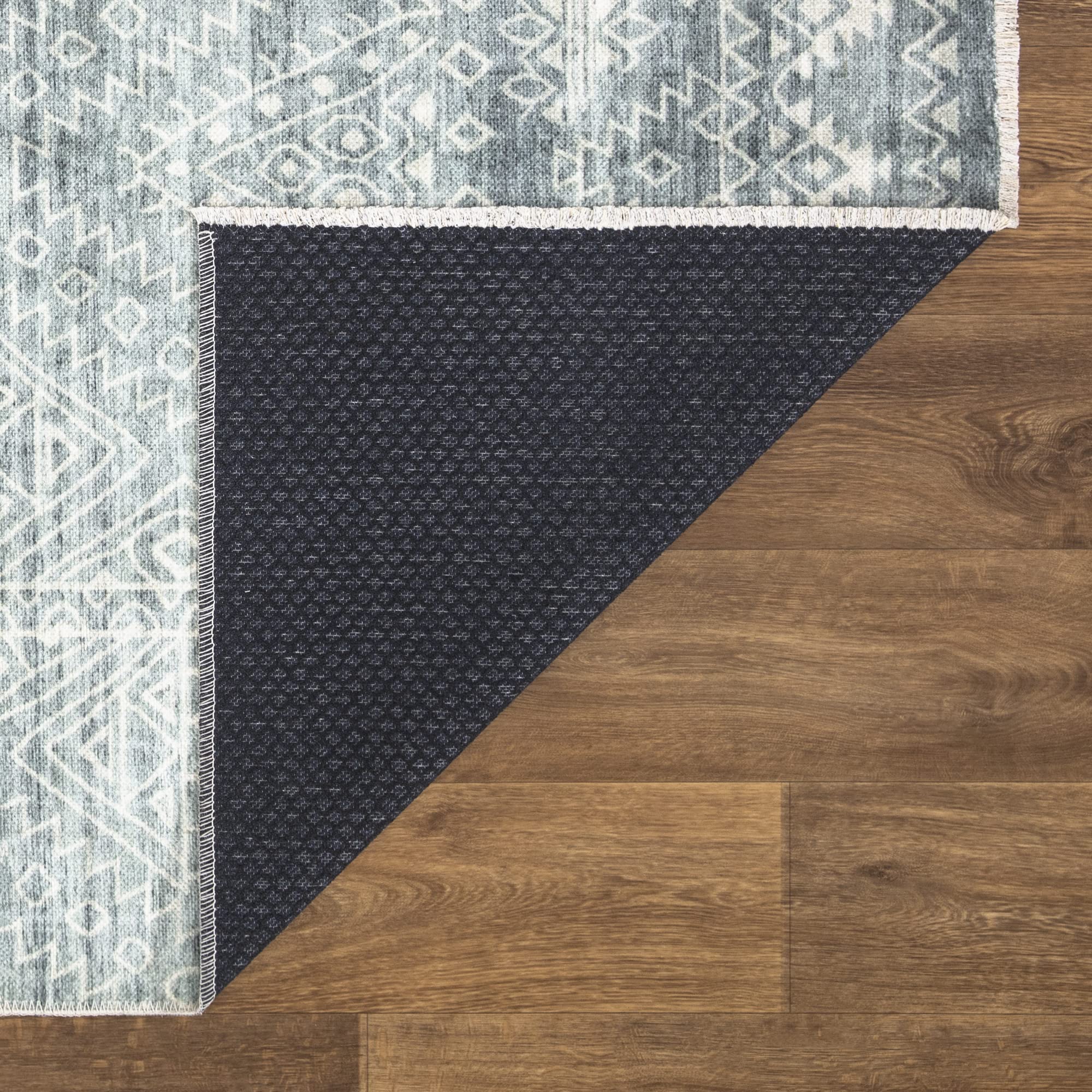 Bloom Rugs Caria Washable Non-Slip 5x7 Rug - Teal/Ivory Geometric Area Rug for Living Room, Bedroom, Dining Room, and Kitchen - Exact Size: 5' x 7'