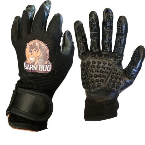 Barn Bug pet Grooming Gloves - Bathing - Gentle Shedding Brush for Long and Short Hair Cats, Dogs, Horses - Hair Remover - Easy to use - Blue or Black(1 Pair) (Gloves Black 1 Pair)