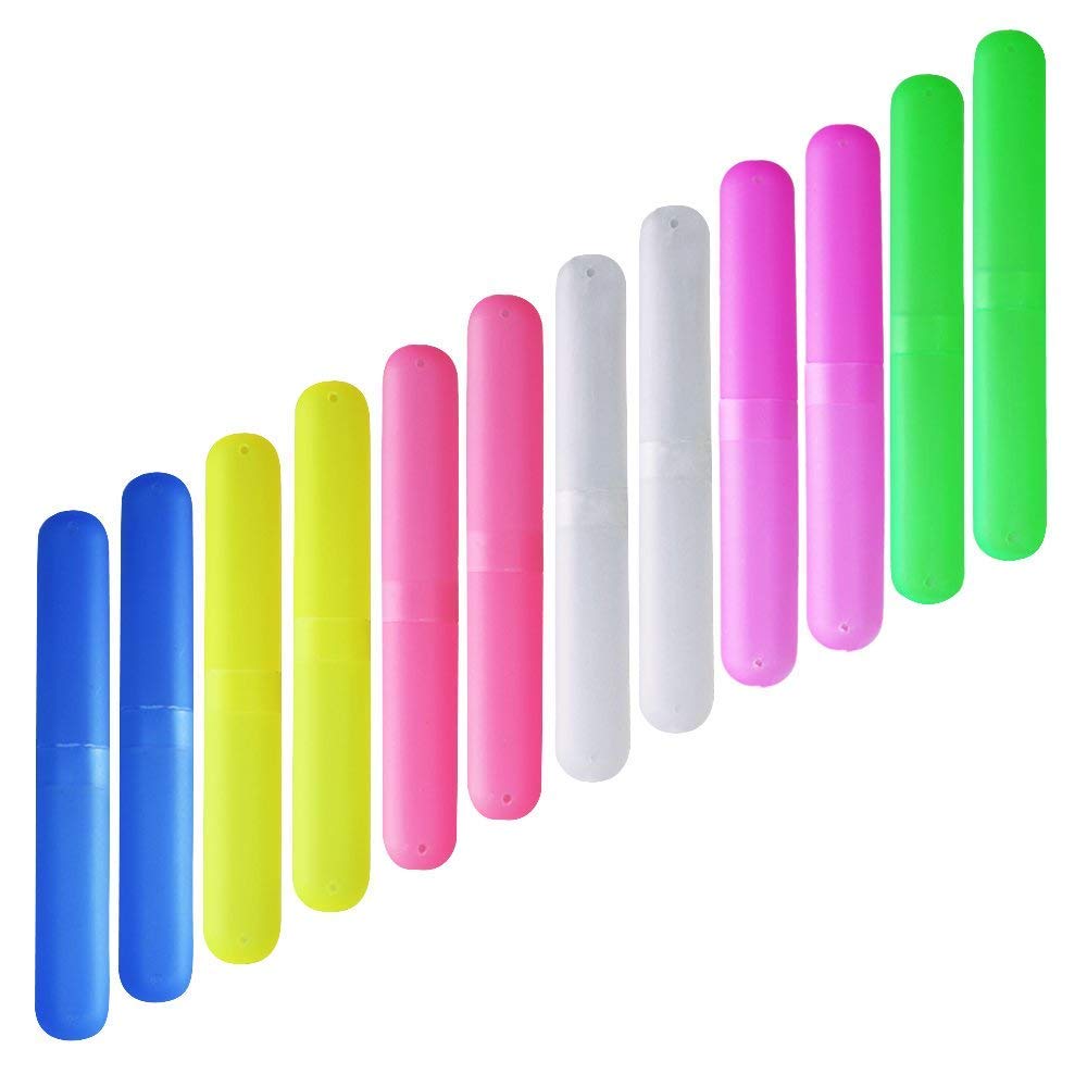 ISusser Pack of 12 Plastic Toothbrush Case, 6 Color Portable Dust-Proof Toothbrushes Holder for Inside and Outside