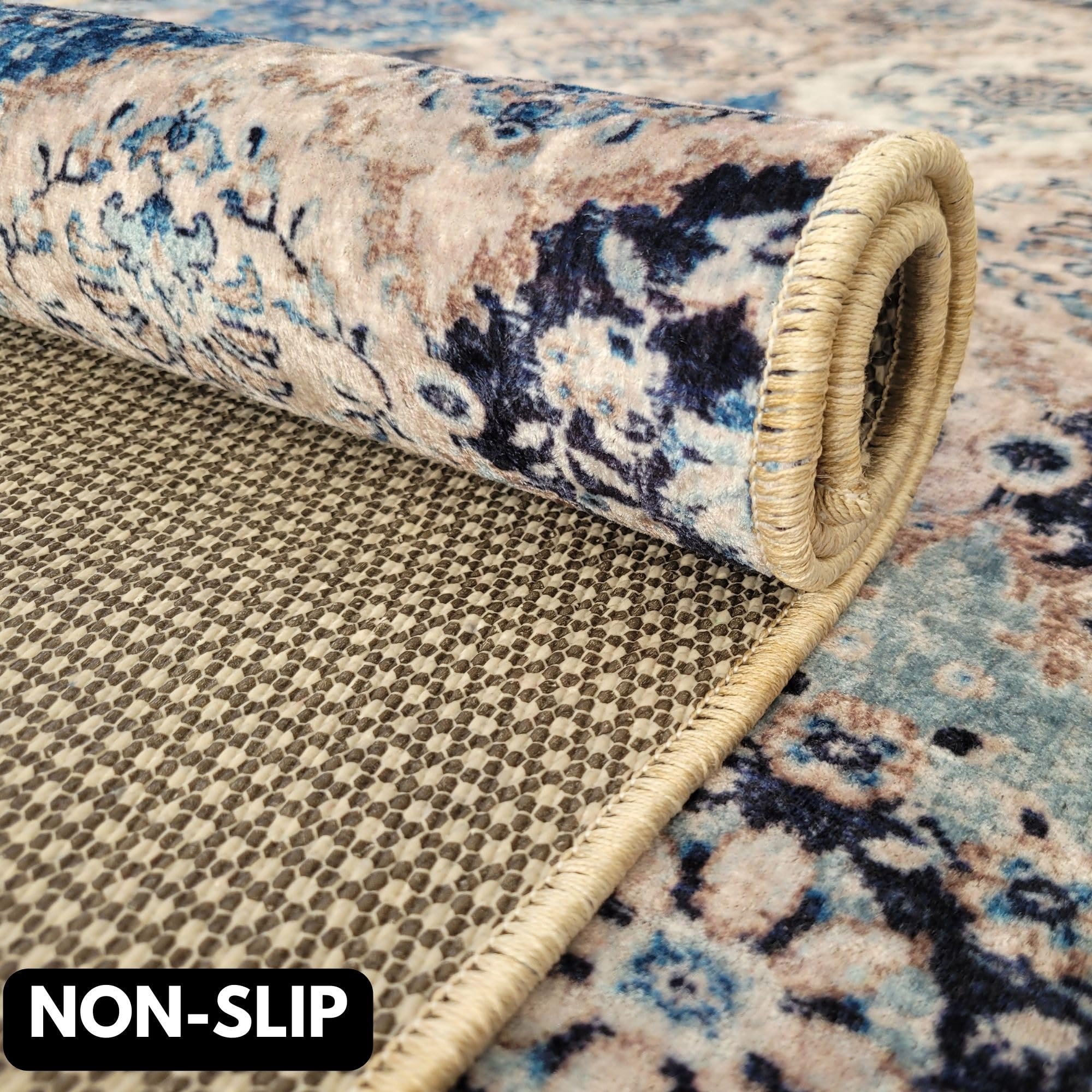 Candymosa Boho Trellis Area Rug, 2x3 Entry Rug Non-Slip Washable Indoor Door Mat, Ultra-Thin Oriental Accent Throw Rug for Kitchen Entryway Bathroom (Pet Friendly) - (Blue, 2'x3')