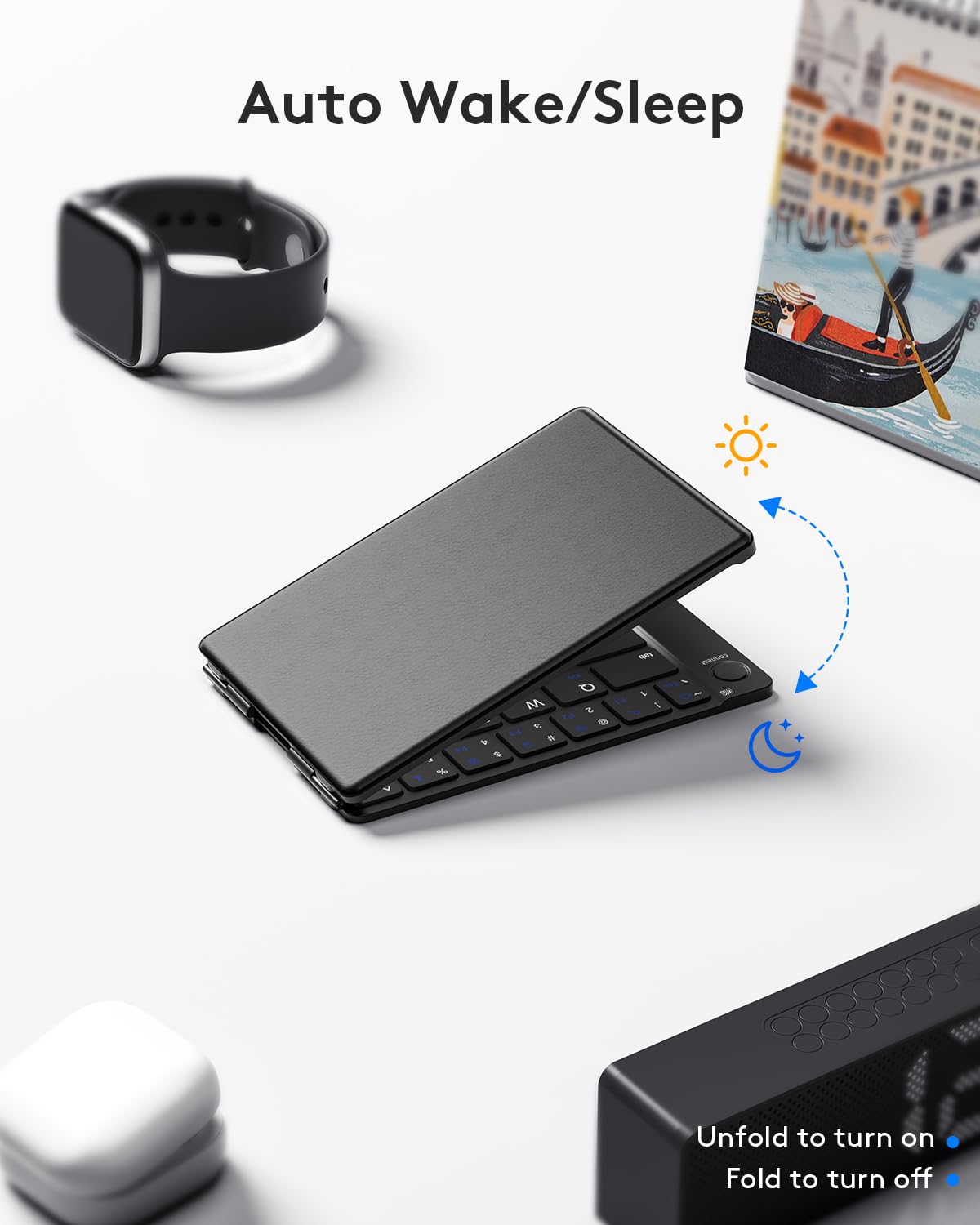 Samsers Foldable Bluetooth Keyboard - Portable Wireless Keyboard with Stand Holder, Rechargeable Full Size Ultra Slim Keyboard Compatible IOS Android Windows Smartphone Tablet and Laptop-Black