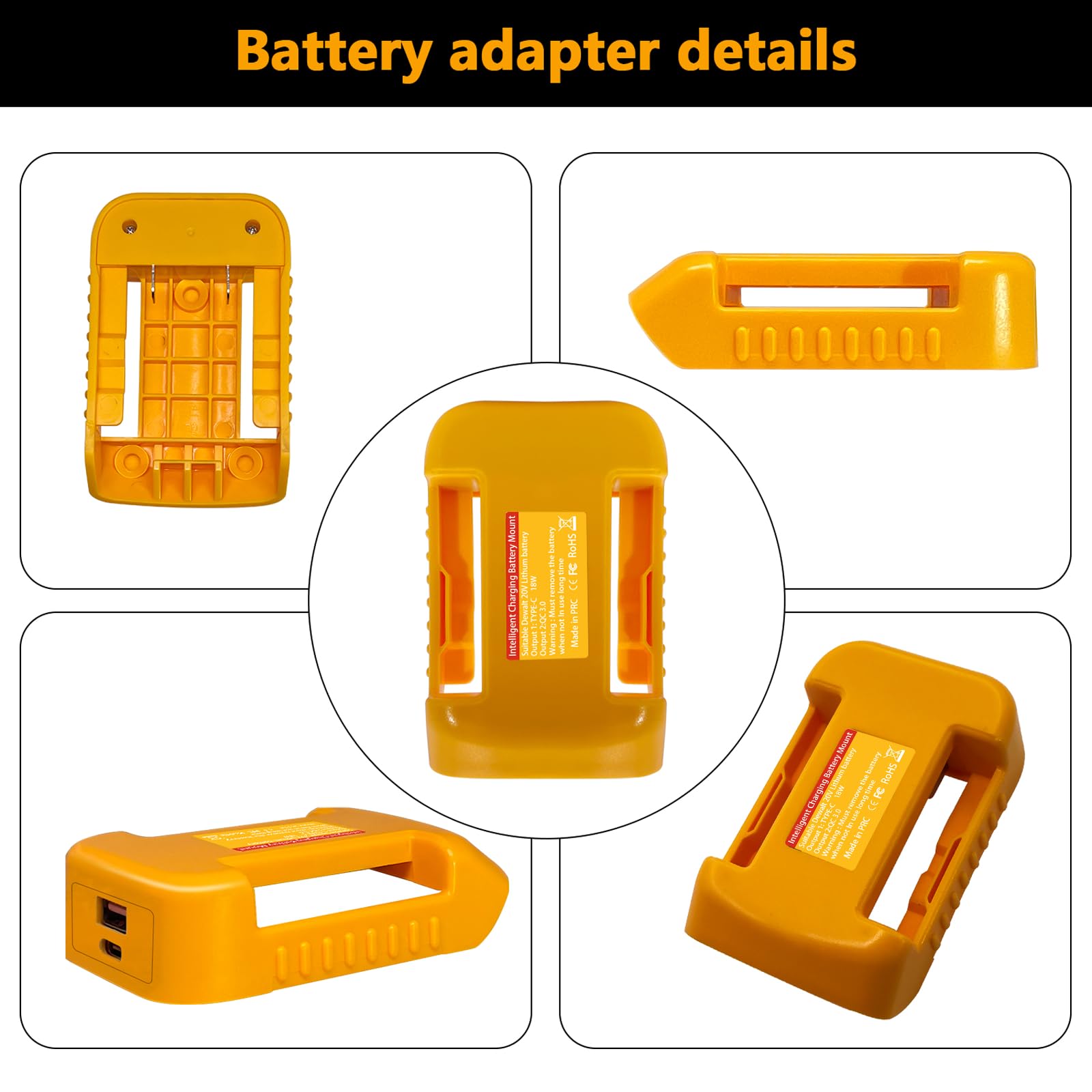BTRUI 2 Pack USB Charger Adapter for Dewalt 20V Battery with USB & Type-C Fast Charging Interface USB Charger (Adapter Only)