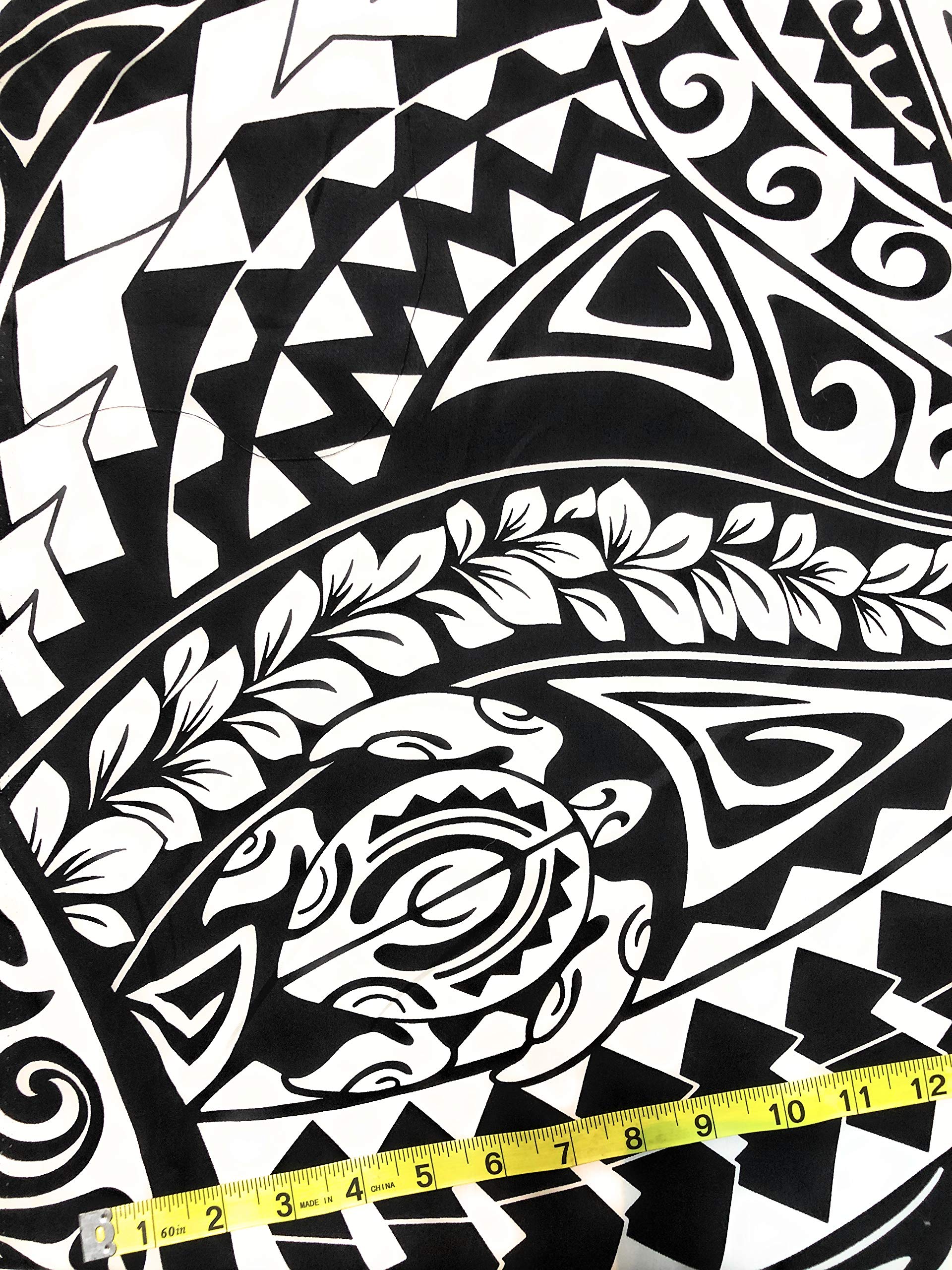 Black/White Tribal with Honu 100% Cotton Hawaiian Print Fabric Sold by The Yard