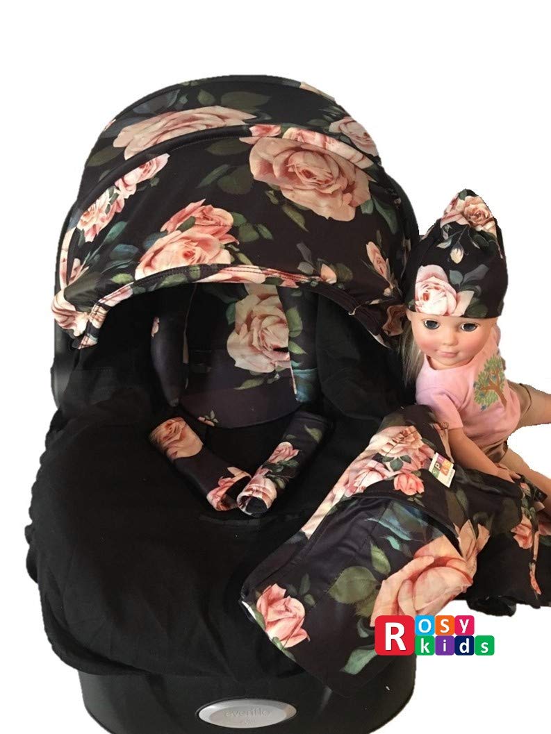 9pc Baby Boy Baby Girl Ultimate Set of Infant Car Seat Cover Canopy Headrest Blanket Hat Nursing Scarf, 21DR02