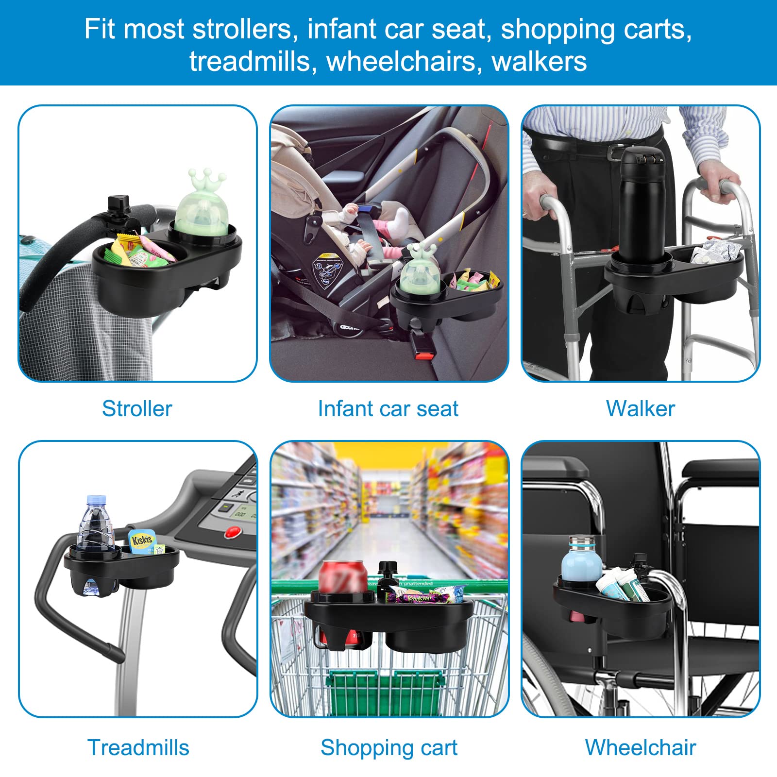Accmor 2 in 1 Stroller Cup Holder with Snack Tray, Universal Stroller Tray Snack Catcher Drinks Holder, Stroller Snack Tray Ideal for Mom and Baby