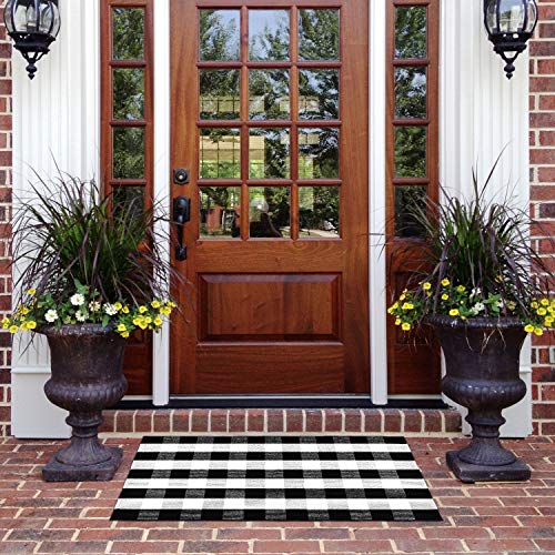 VERTKREA Buffalo Plaid Rug 3'x4.9', Black and White Checkered Rug Carpet, Cotton Hand-Woven Washable Rug for Living Room Indoor Outside Entryway Porch