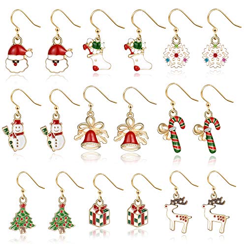 9 Pairs Christmas Drop Earrings Set Thanksgiving Xmas Holiday Dangle Earrings Jewelry Set for Womens