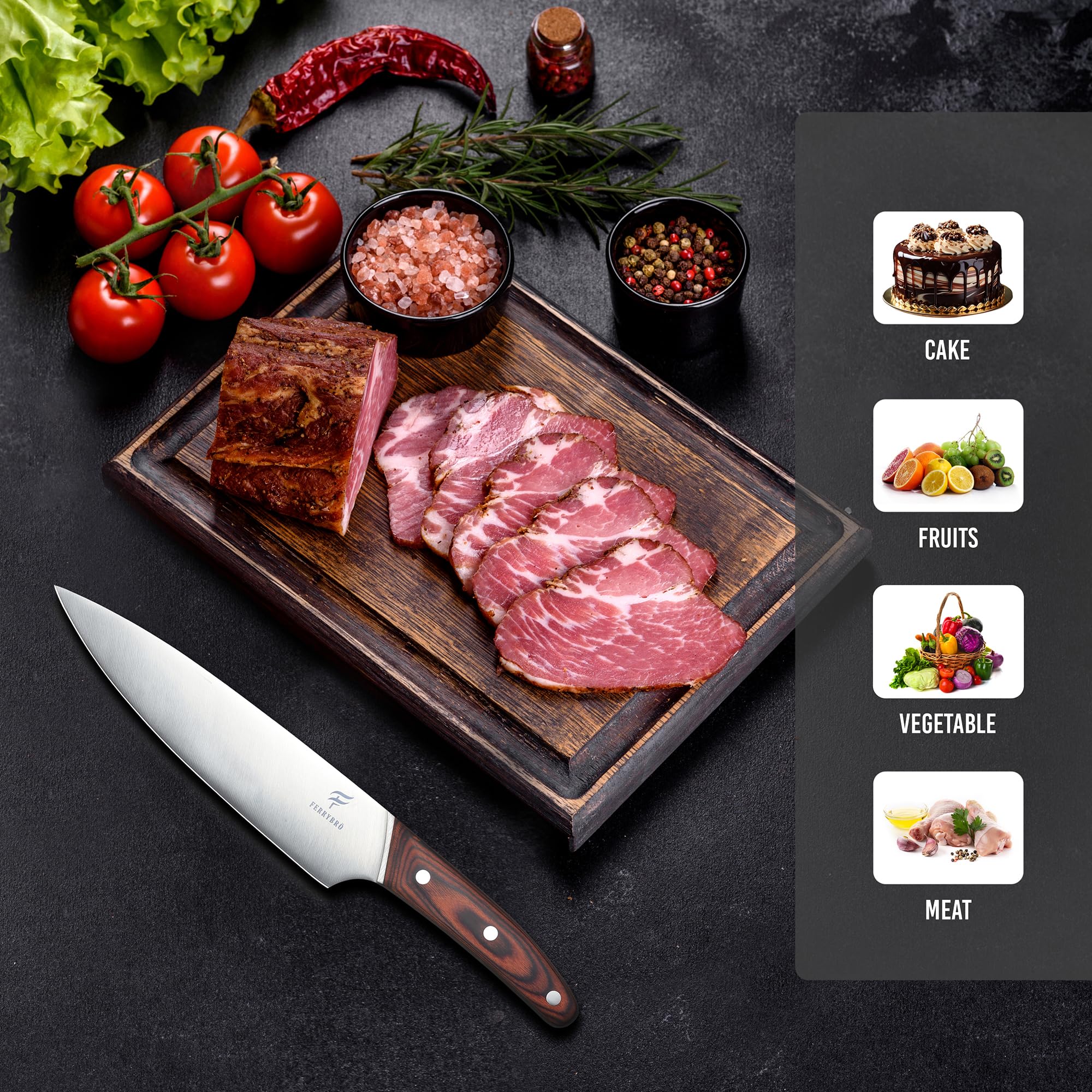 FERRYBRÖ Professional Chef Knife Set, Ultra Sharp German High Carbon Stainless Steel Blade, Kitchen Knife Set with Ergonomic Handle, 3Pcs Chefs Knives 1Pcs Sharpener(4Pcs Chef's Knife Set)