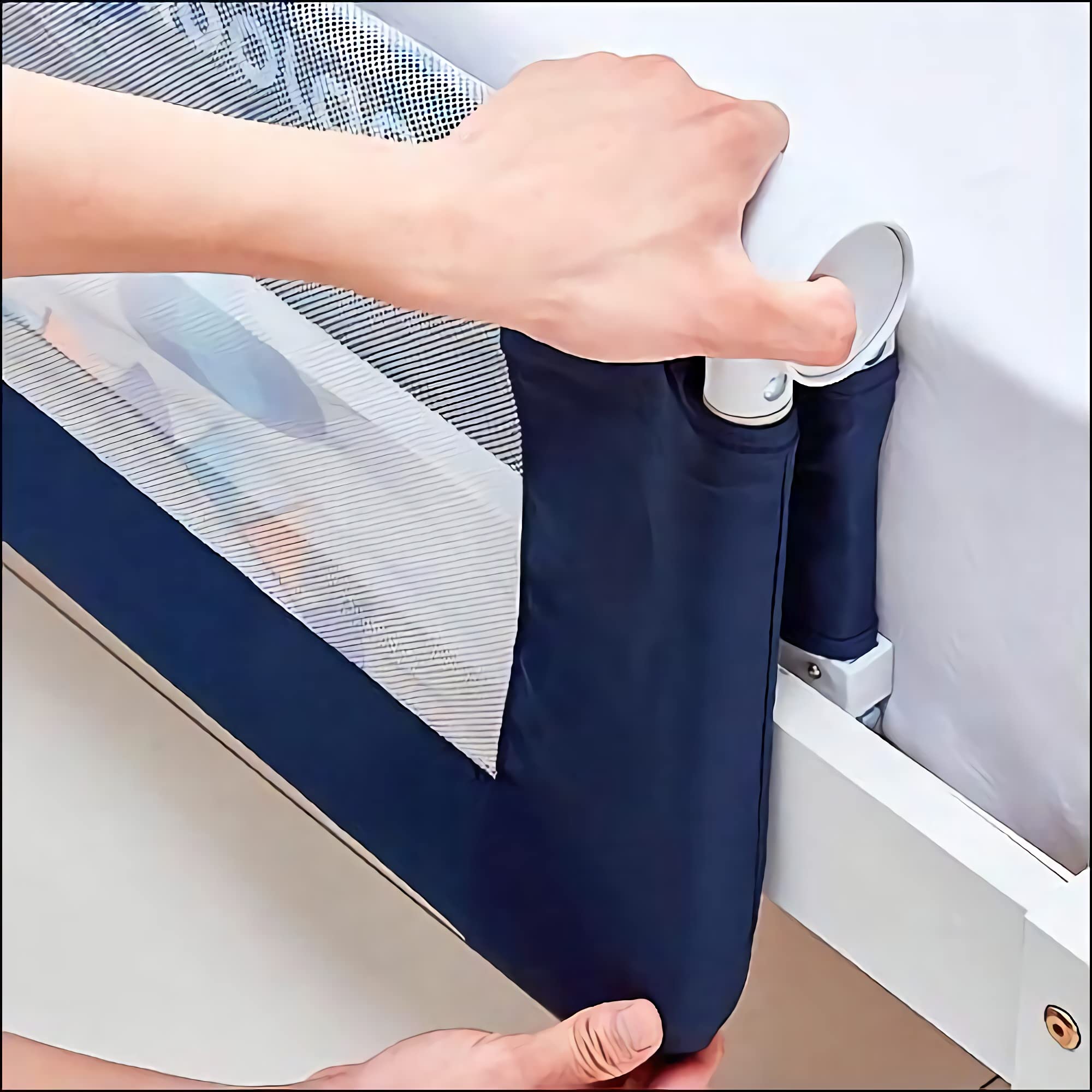 59 Inches Toddler Bed Rail Fold Down Safety Baby Bed Guard with NBR Foam Including 1 Pc Safety Strap by KOOLDOO (Blue)