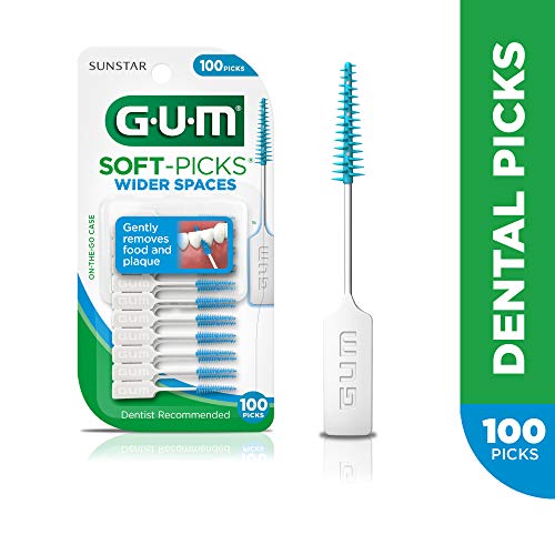 GUM Soft-Picks Wider Space, Easy to Use Dental Picks for Teeth Cleaning and Gum Health, with Convenient Carry Case, Dentist Recommended Dental Picks, 100ct