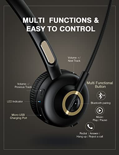 Bluetooth Headset with Microphone, NIXIUKOL Trucker Bluetooth Headset Noise Cancelling Microphone with Charging Base, Hands-Free Wireless Cell Phone Headset for Home Office Call Center Skype PC Laptop