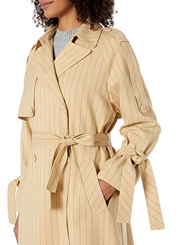 A|X Armani Exchange Women's Pinstriped Notched Collar Trench Coat, Toffee with Blueberry Jelly Stripes, L