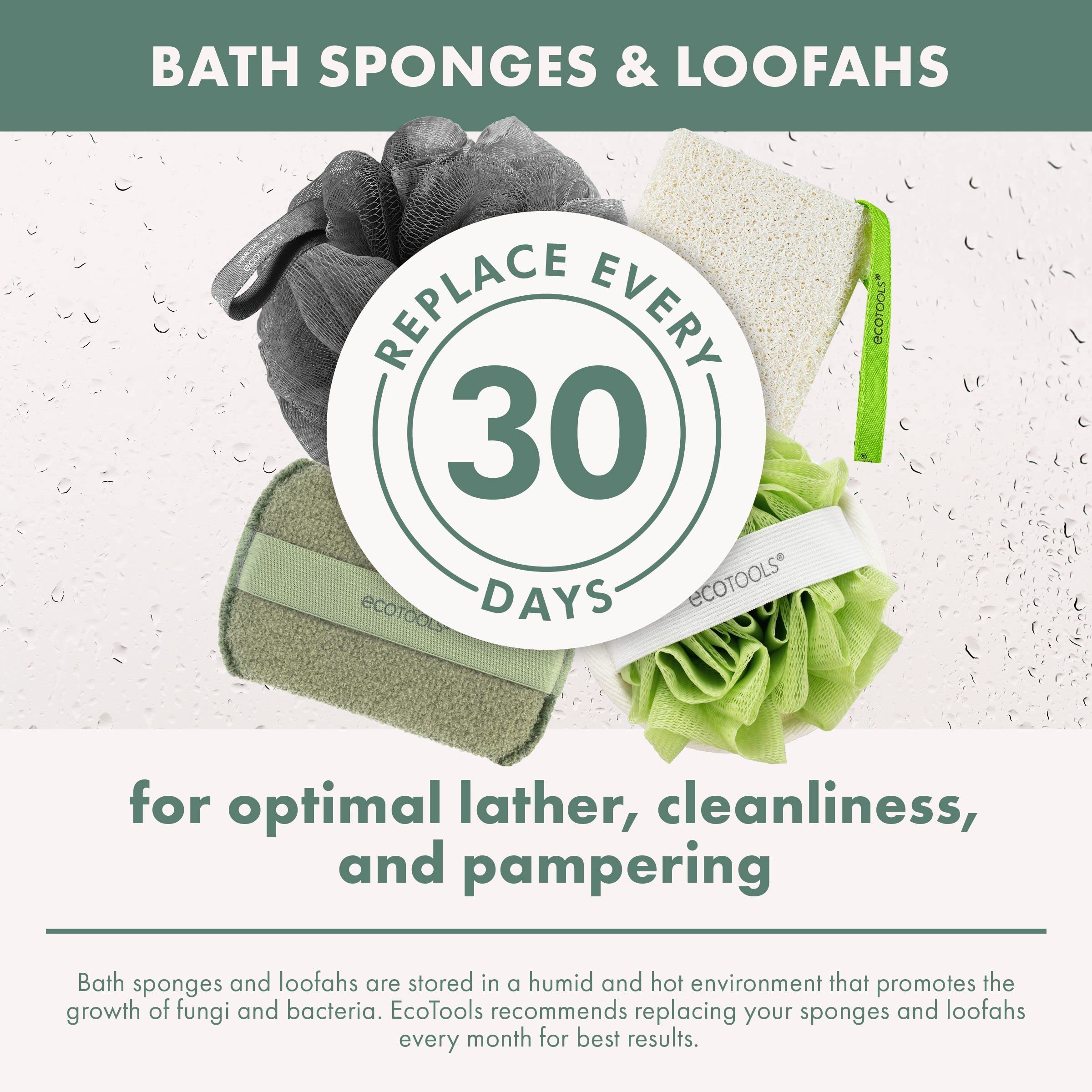 EcoTools Loofah Body Sponge, Mesh Netting Loofah, Exfoliating Body Scrubber, for Men & Women, Eco-Friendly Bath Sponge, Gentle Cleansing, Self-Tan Prep, Vegan & Cruelty-Free, 3 Count