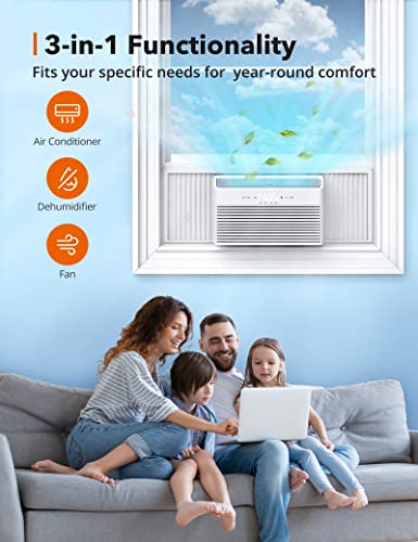 Air Conditioners for Window, Quiet 8000 BTU Window AC Unit with 4 Fan Speeds 5 Modes 24-Hour On/Off Timer,Remote Control Portable and Easy to Set up AC Cooler for Rooms up to 350 sq. ft.