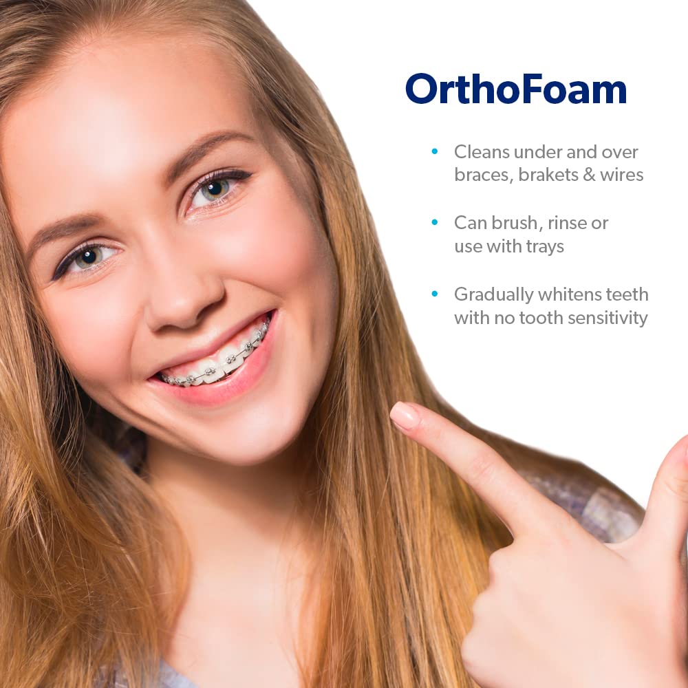 OrthoFoam Braces Cleaner - Cleans Under Metal, Ceramic or Clear Brackets & Wires. Can Brush or Rinse with & Use in Trays. Foaming Bubbles Whiten Teeth & Fight Plaque (1 Pack - 25 ml)