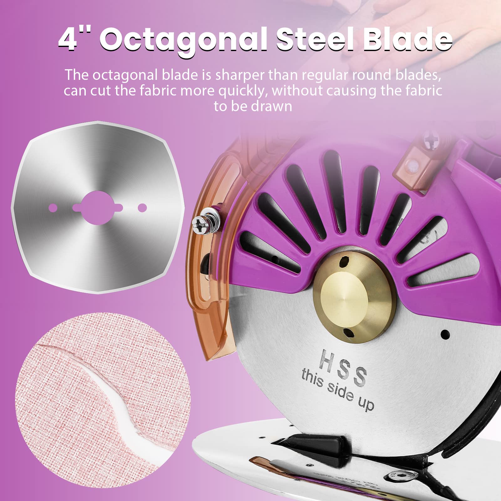 BAOSHISHAN Electric Fabric Rotary Cutter Heavy Duty Speed Adjustable Fabric Scissors Round Blade Cutting Machine for Multilayer Fabric Leather Cloth Carpet (100mm Plug-in Purple)