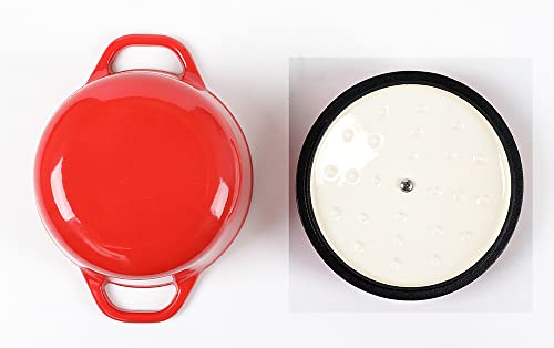 HAWOK Enameled Cast Iron Dutch Oven with Lid, 1.5 Quart Deep Round Dutch Oven with Dual Handles, Red