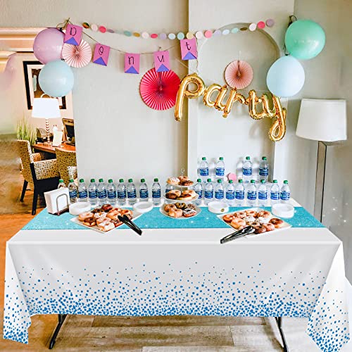 FGSAEOR Blue Tablecloth, 12x108inch Sequins Table Runners and 54x108inch Plastic Table Cloths for Party Decorations, Sparkling Party Supplies Table Cover for Indoor Outdoor Parties