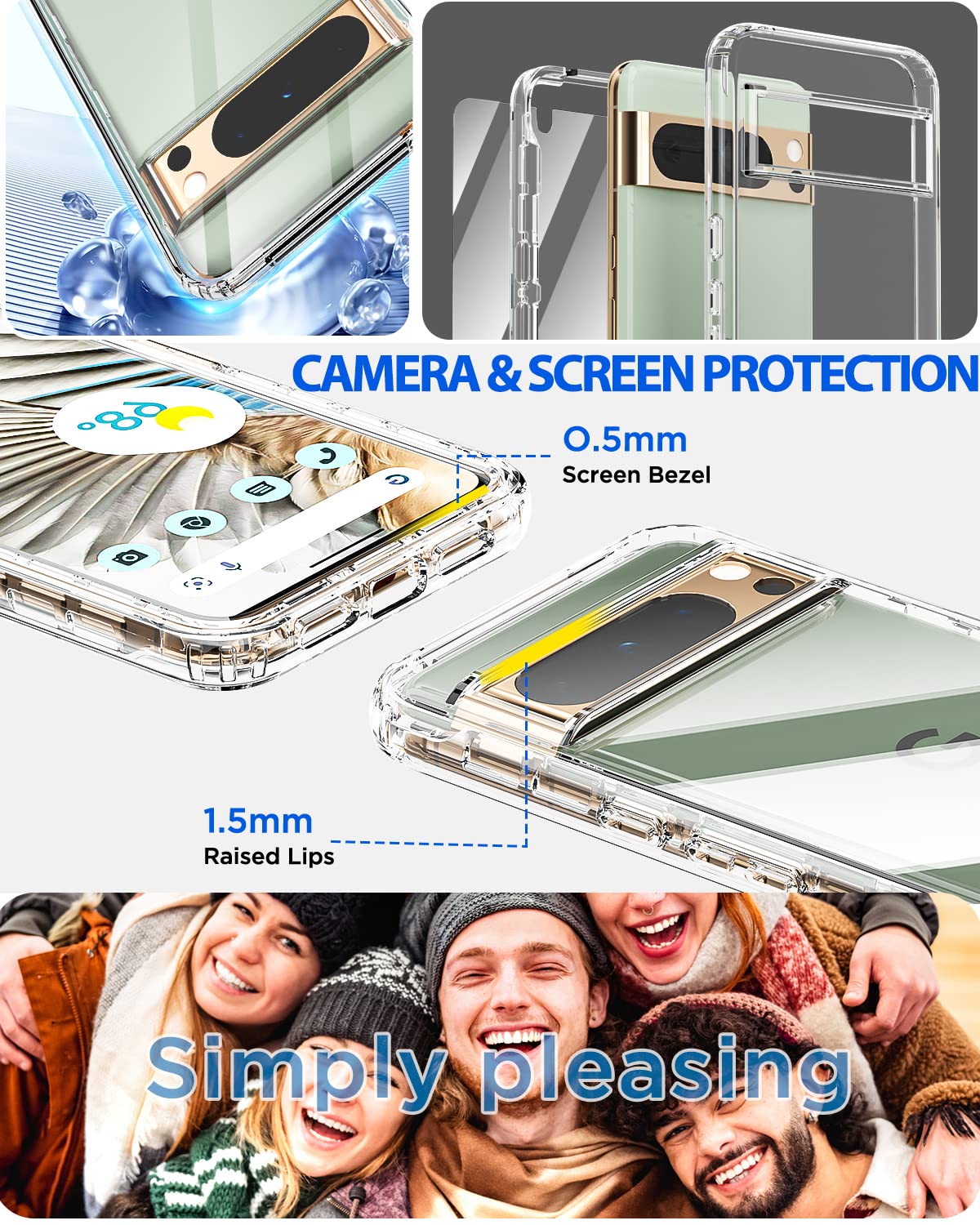 AICase Google Pixel 8 Pro Case Clear Full Body Rugged with [Tempered Glass Screen Protector] Bumper Slim Soft Silicone Heavy Duty Protection Shockproof Cover for Google Pixel 8 Pro 2023_4