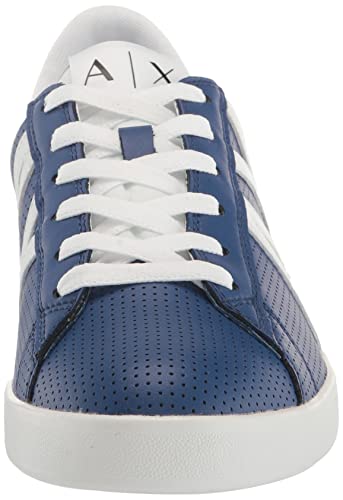 A|X Armani Exchange Men's Leather Logo Low Top Sneaker, Blue+Red, 8