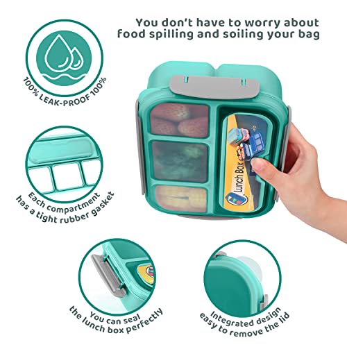 Bento Box, Lunch Box Containers for Toddler/Kids/Adults, 1300ml-4 Compartments&Fork, Leak-Proof, Microwave/Dishwasher/Freezer Safe, Bpa-Free(Green)