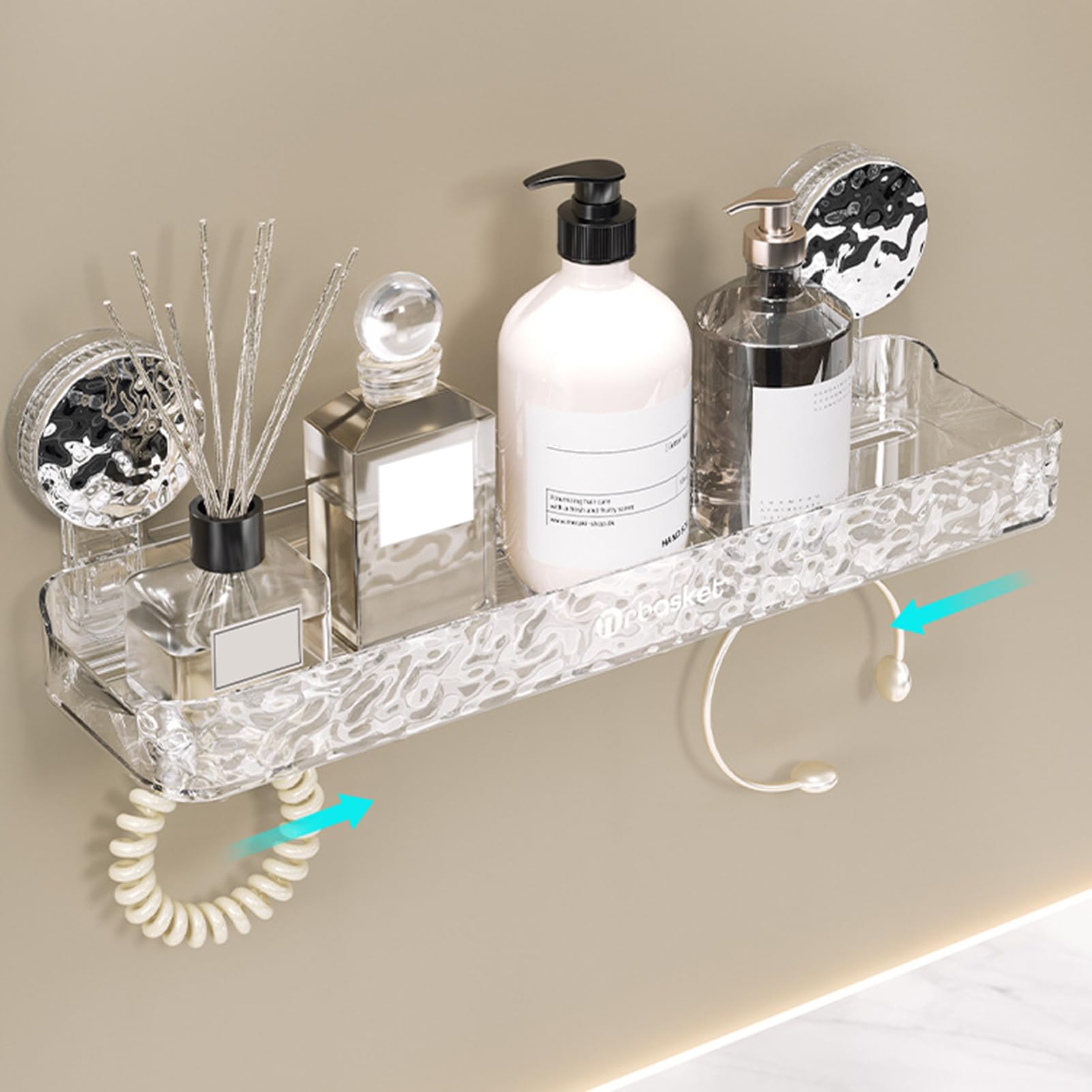 Androf Acrylic Transparent Shower Storage Rack, No Drill Clear Wall Caddy Suction Cup, Raidley Easymount Bathroom Storage Shelf, Light Luxury Punch-Free Corner Shelves with Rabbit (Clear Square)