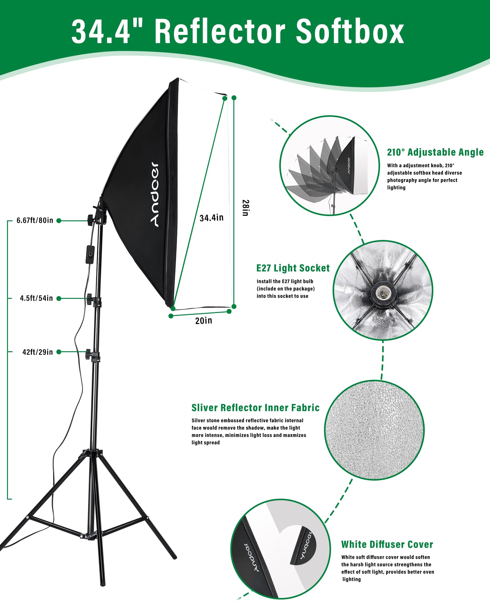 Andoer Professional Softbox Photography Studio Lighting Kit with 3 Color Backdrops, 6.5*10ft Backdrop Stands, Photography Umbrellas for Product Photography Portrait Video Shooting and Live Streaming
