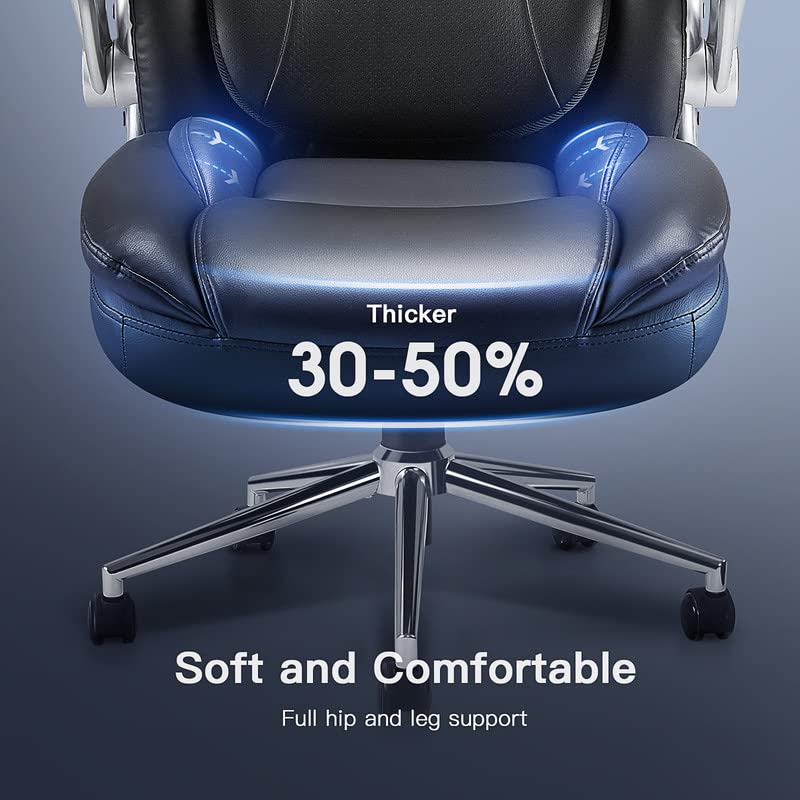 HUANUO Leather Office Chair, Executive Computer Desk Chair, Executive Office Chair with Adjustable Flip-up Arms, Leather Desk Chair with Lumbar Support