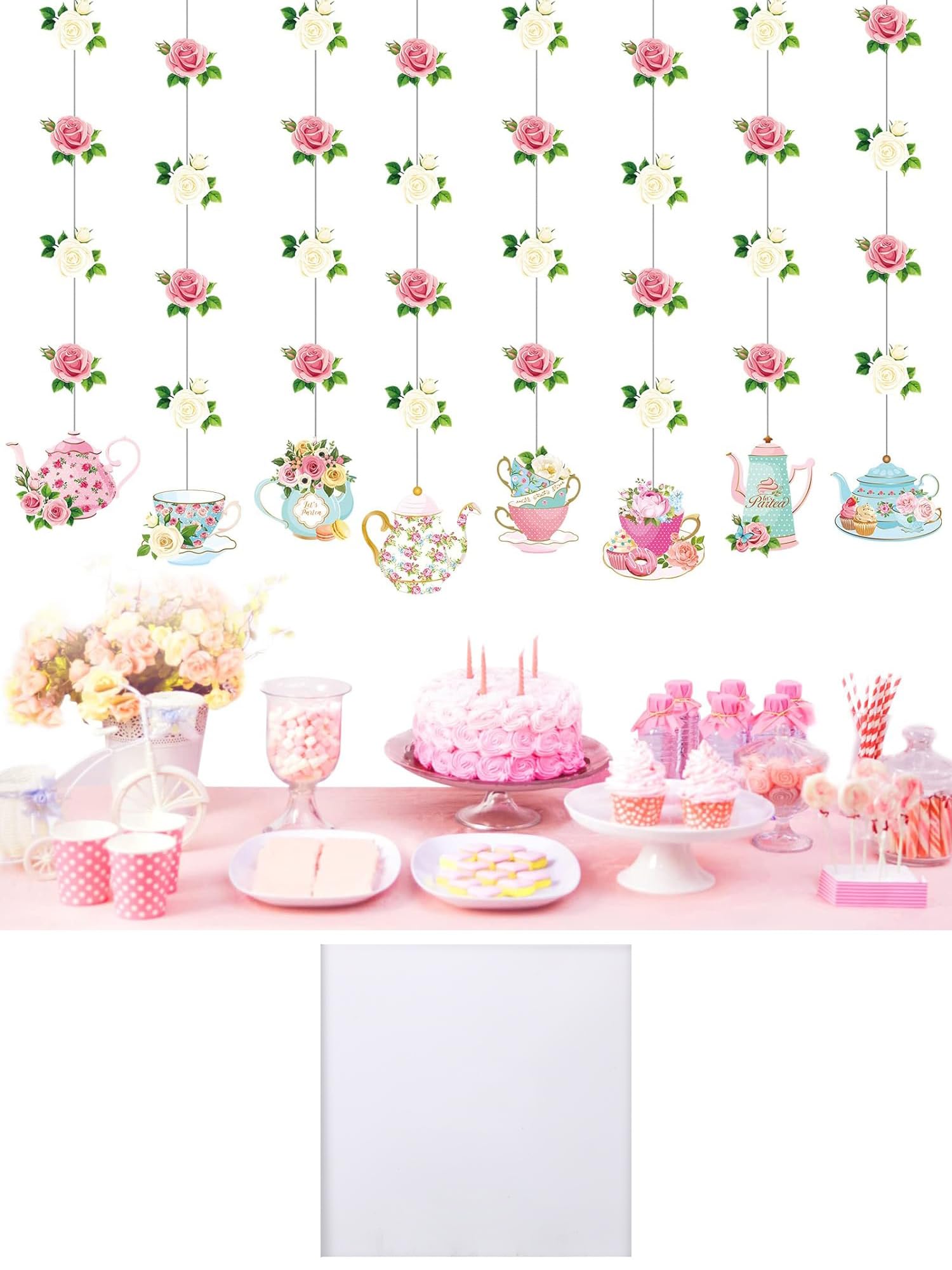 Tea Party Decorations Floral Tea Party Double Sided Hanging Garland Decorations Favors for Baby Shower Gender Reveal Birthday Bridal Wedding Girls Tea Party Birthday Decorations 32" 8 Pack