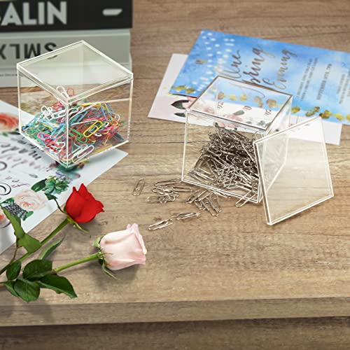 Hewomate Acrylic Boxes for Display, 3.3x3.3x3.3 Inches 4 Pack Clear Plastic Acrylic Favor Boxes, Small Acrylic Box with Lid, Square Cube Storage Containers for Candy Jewelry Pill and Tiny Item