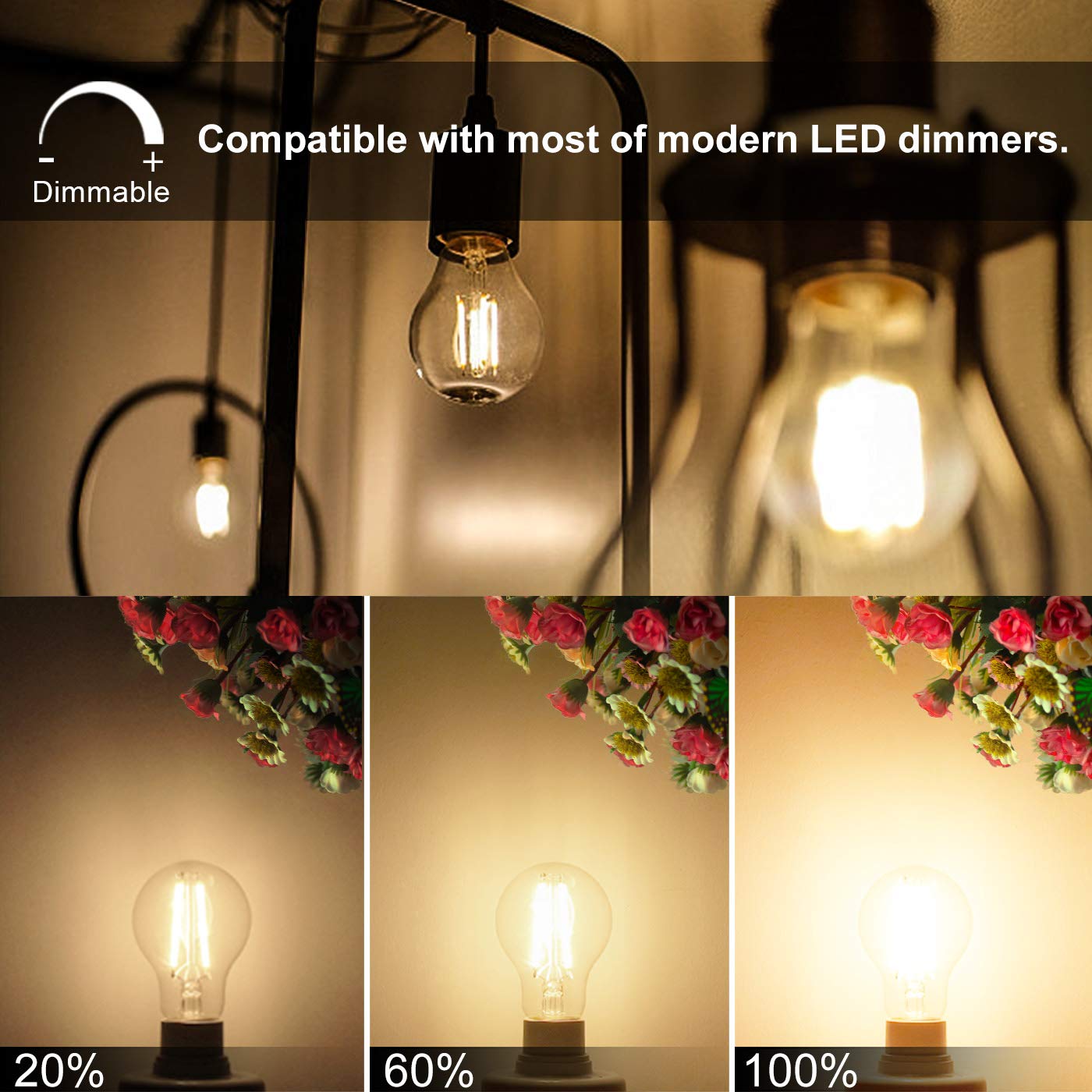 A19 LED Light Bulbs, No Flicker Fully Dimmable 6 Watt Vintage LED Edison Bulbs, 2700K Soft White, 60W Incandescent Equivalent, 700LM LED Filament Bulb, E26 Medium Base, Clear Glass, 12 Pack