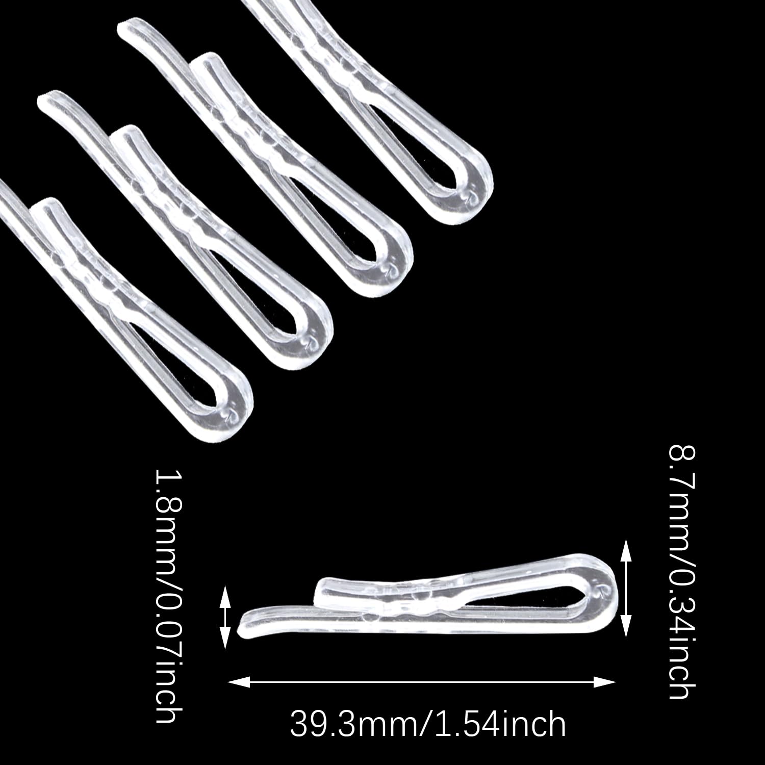 SQXBK 200PCS U Shaped Plastic Clothespins Non deformable Crocodile Clips 40mm/1.57inch for Folding Ties Socks Pants Shirts Transparent