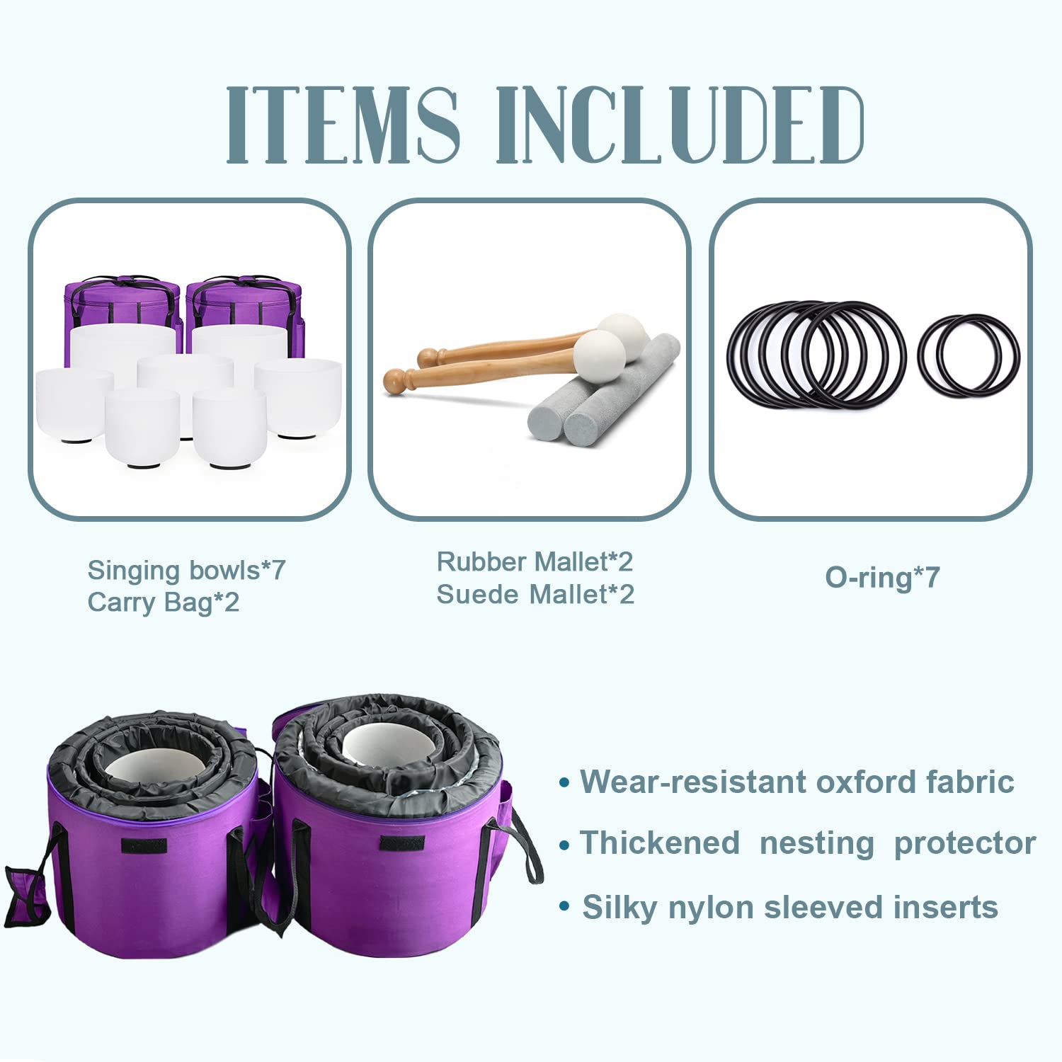 CVNC 432HZ 7-12 Inch Set Of 7 Pcs Frosted Quartz Crystal Singing Bowls With 2 Pcs Carrying Case bag Sound Healing