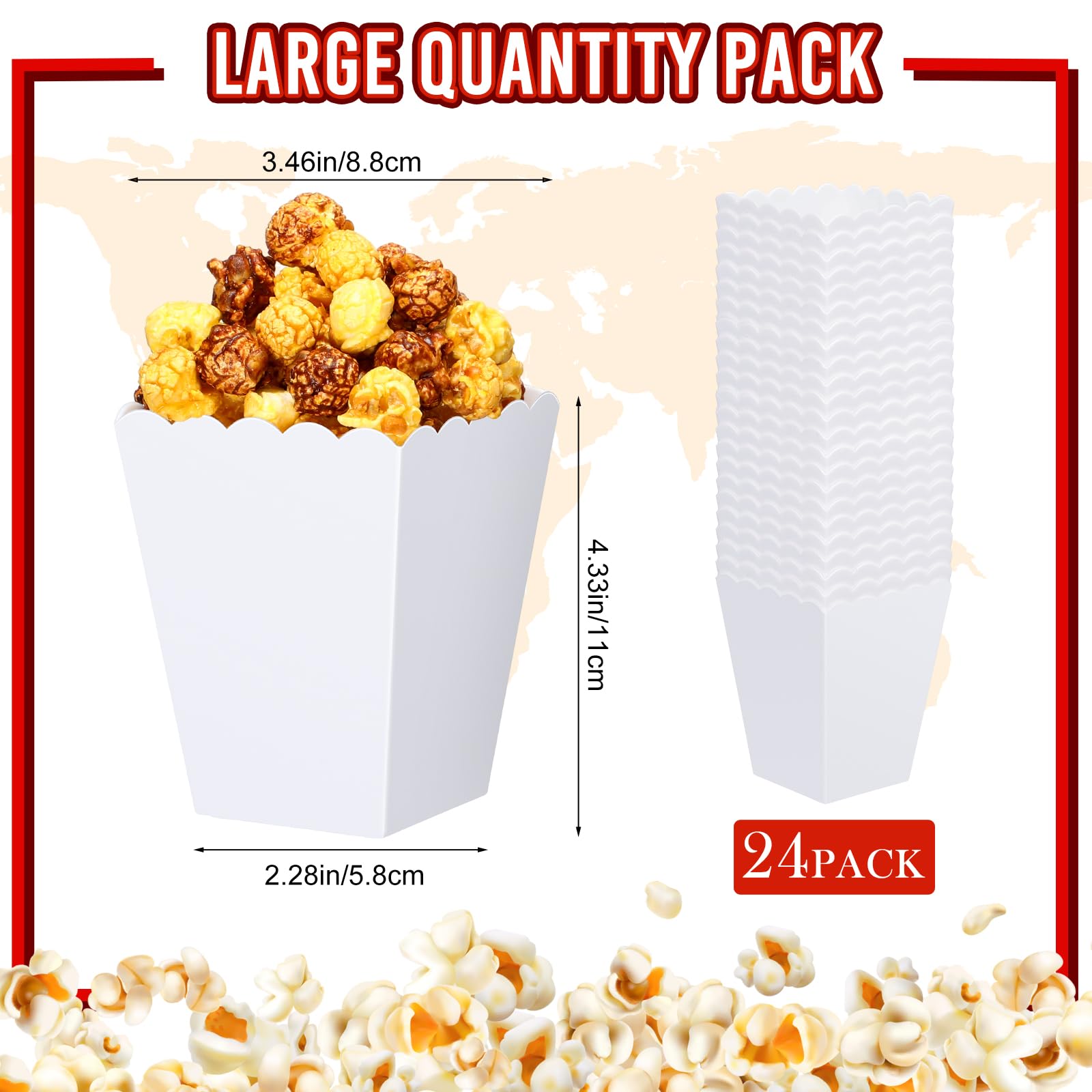 RattanView 24 Pcs White Mini Popcorn Boxes Plastic Popcorn Containers for Movie Theater Decorations Theme Party Night Supplies Carnivals Fundraisers Birthday Wedding, 3.46 x 2.28 x 4.33 Inches