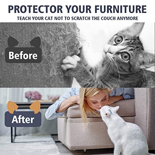 Anti Scratch Furniture Protectors from Cats - 10 Pack Cat Scratch Deterrent Tape Self Adhesive, Clear Plastic Cat Couch Protector for Sofa, Door (6 pcs 17" L 12" W + 4 pcs 17" L 6" W + 50 Pins)…