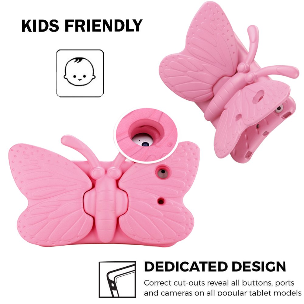 iPad Mini Case for Kids, Light Weight Cute Butterfly Design Shockproof Drop-Proof Soft EVA Foam Protective Tablet Case Cover for Apple iPad Mini 1/2/3/4 - Pink