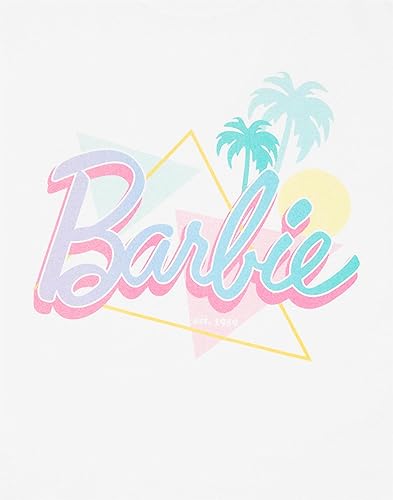 Barbie Women's Palm Tree T-Shirt | Iconic Brand | Fashionable White Top | Comfortable Retro Fit Movie Merchandise Gift - Large