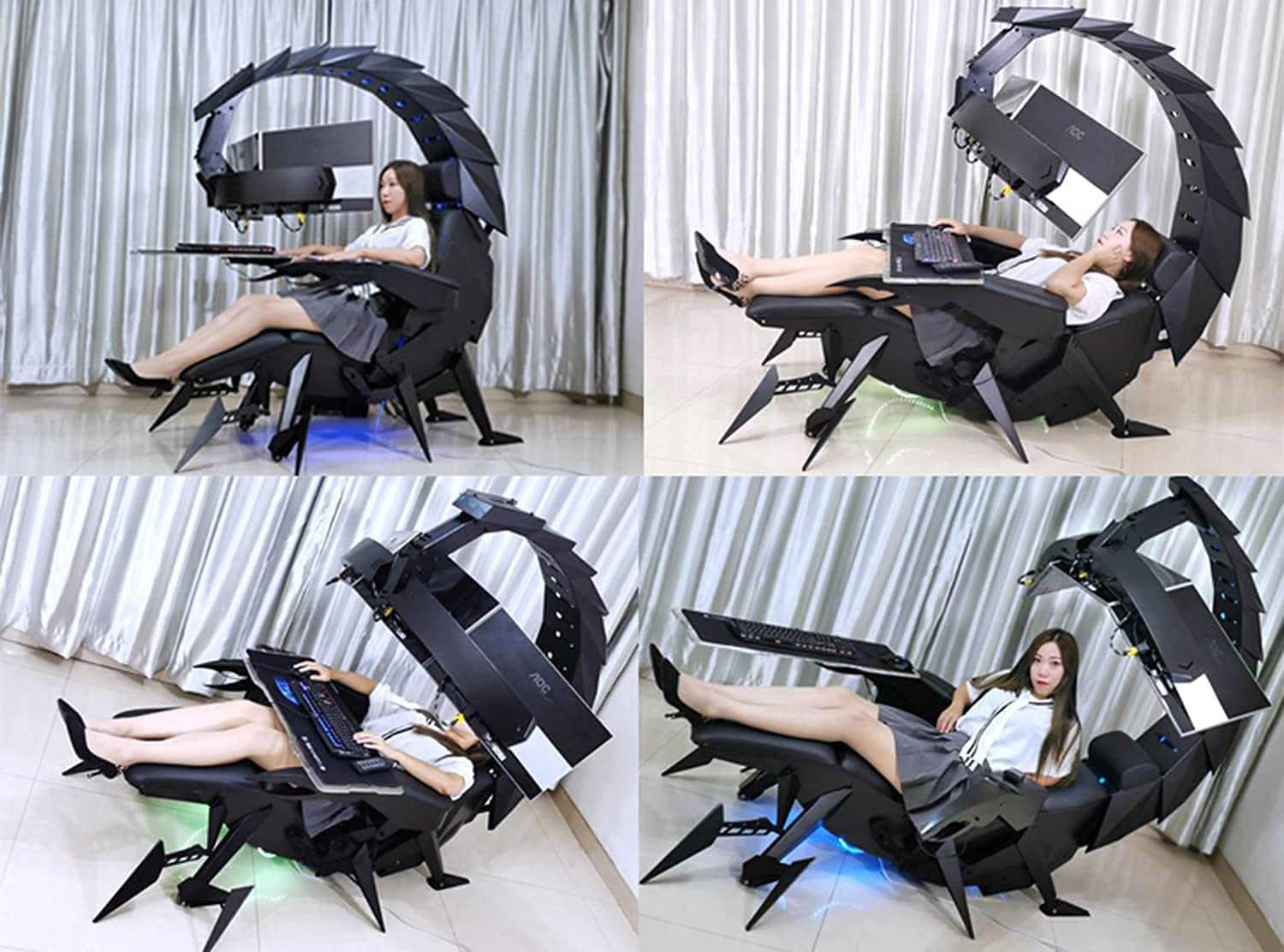 Gaming Chair, Ergonomic Computer Cockpit Chair with Led Lights, Comfortable Racing Simulator Cockpit Game Chair with Hanging 3 Screens,Red