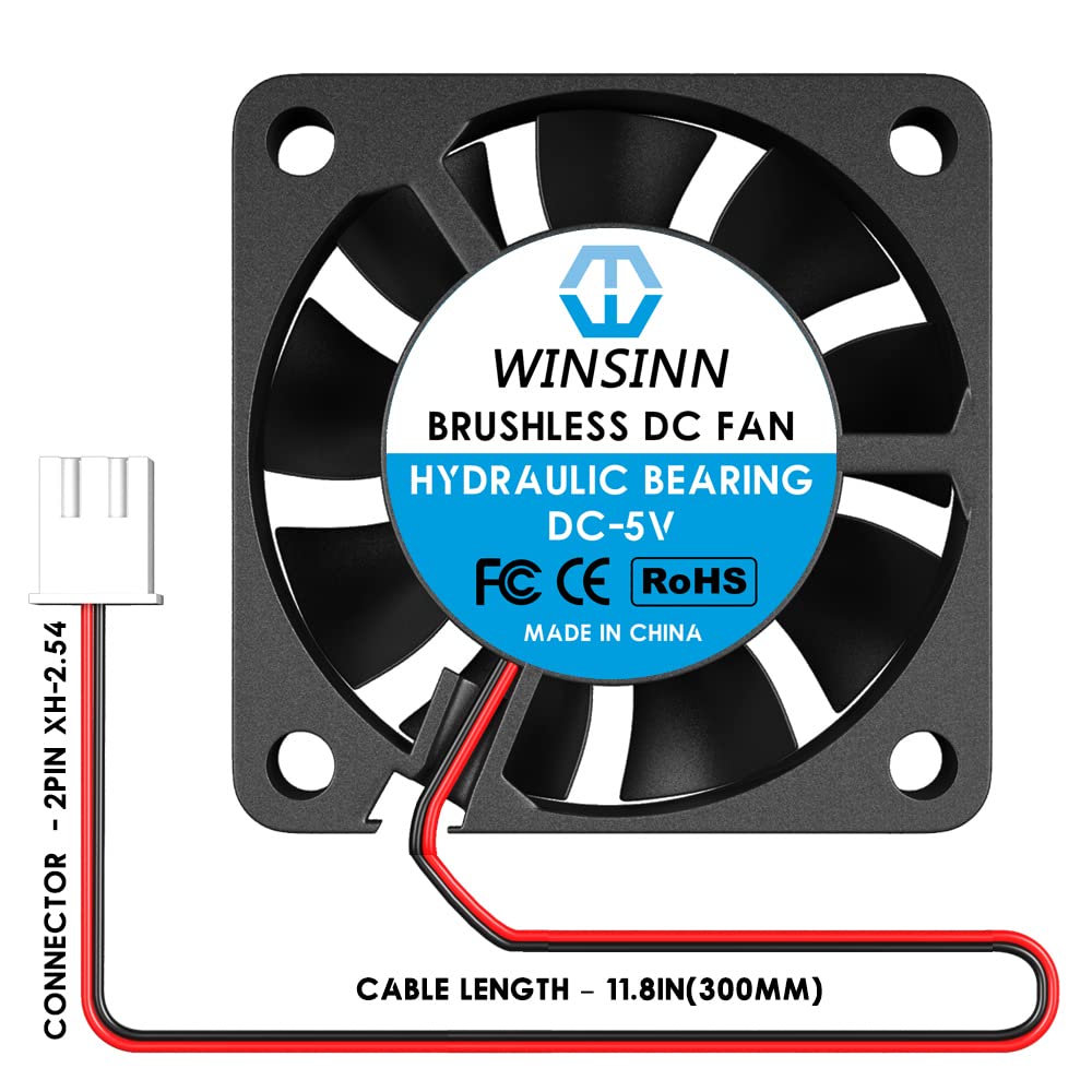 WINSINN 40mm Fan 5V, 3D Printer Micro 5 Volt Fans 4010 Hydraulic Bearing, Brushless Cooling 40mmx10mm 2PIN (Pack of 5Pcs)