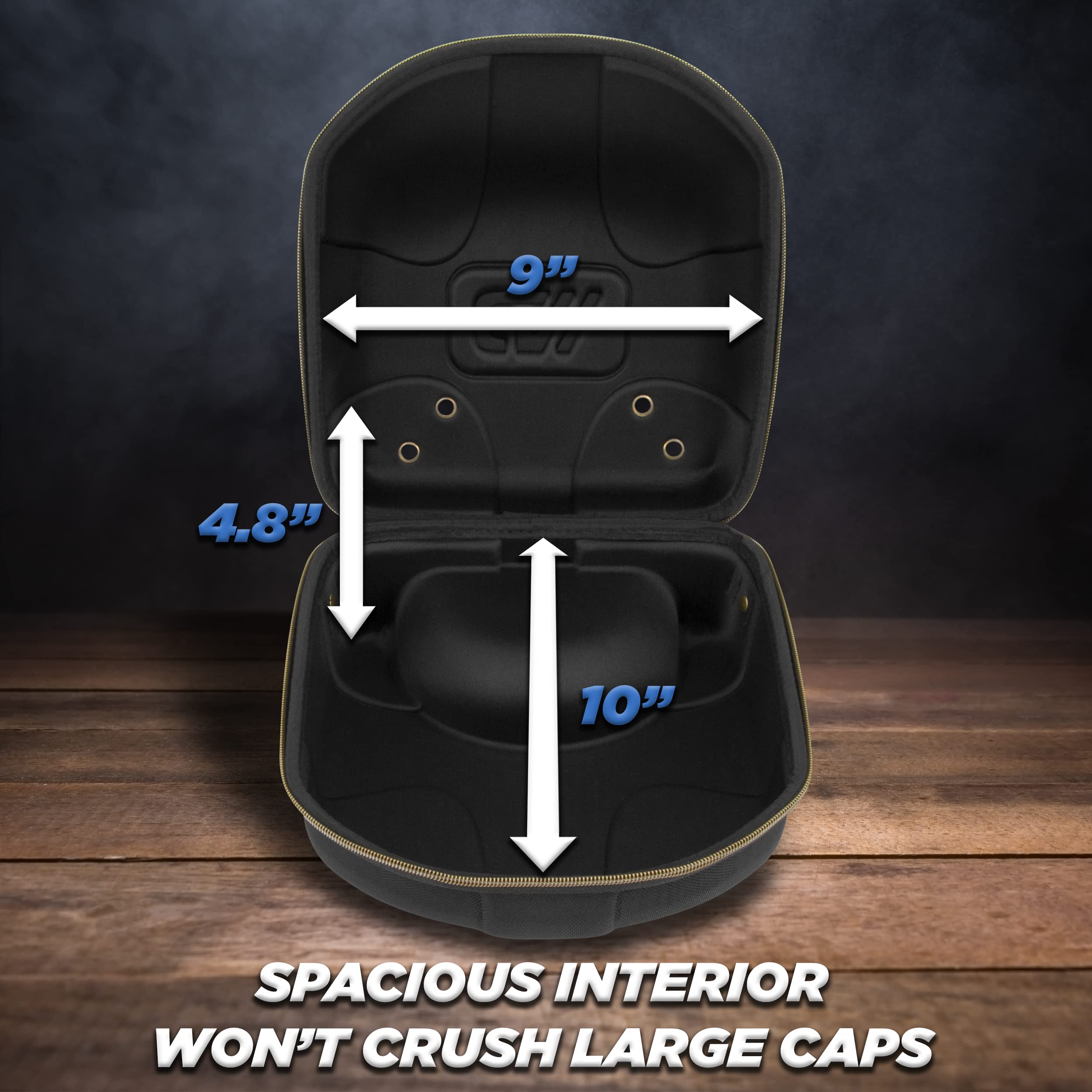 CASEMATIX Hat Travel Case for up to 5 Baseball Caps with Crush-Resistant Hard Shell Outer, Adjustable Shoulder Strap and Comfortable Handle - Portable Hat Case Carrier for Travel and Hats Storage
