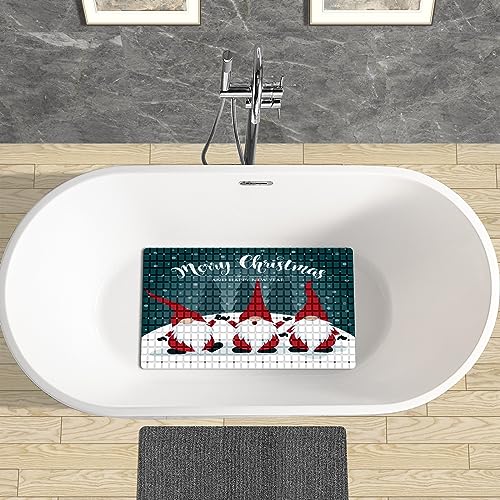 Christmas Card Funny Gnomes Red Shower Mat Bathtub Mat Non Slip Shower Mats for Showers Anti Slip for Elderly Shower Mat with Suction Cups