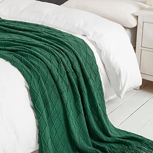 BUHUA Throw Blanket - 50 x 60 Green, Knitted Decorative Throw Blanket for Bedroom, Farmhouse Warm Woven Blanket for Men and Women