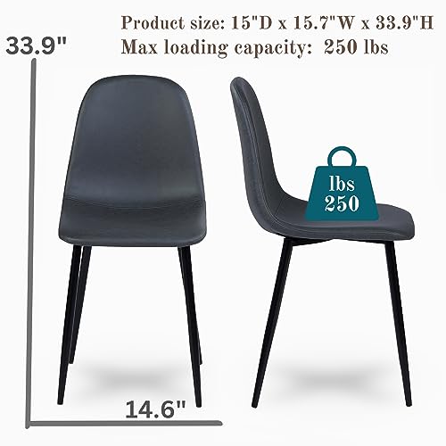 FurnitureR Modern Mid Century Leathaire Upholstered Kitchen Dining Chair Set of 2, Armless Leisure Accent Chair with Black Metal Legs Space Saving for Dining Kitchen Living Room, Grey, 2PCS