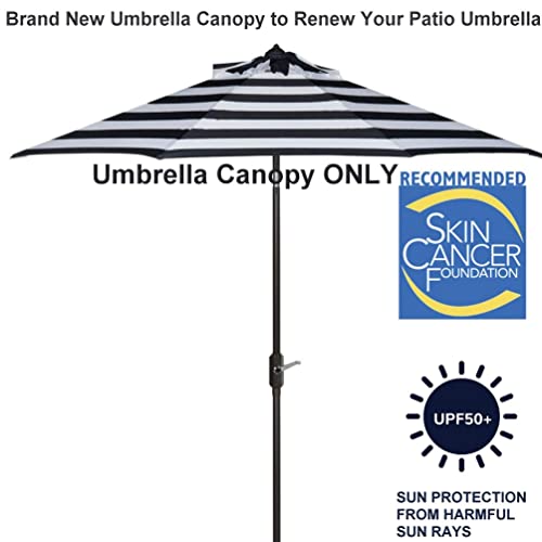 Bayside21 11ft Patio Umbrella Replacement Canopy Market Umbrella Top Outdoor Umbrella Canopy with 8 Ribs,Vented Canopy, Heat Transfer Print Polyester Fabric,Faded Resistant and Sun Protection UPF 50+(Black White Stripe