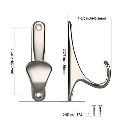DECMATE 5 Packs Heavy Duty Wall Mounted Coat Hooks with 10 Screws Utility Hardware Contemporary Metal Single Hooks Brushed Satin Nickel for Hanging Coat, Scarf, Bag, Towel, Key, Cap, Cup, Hat …