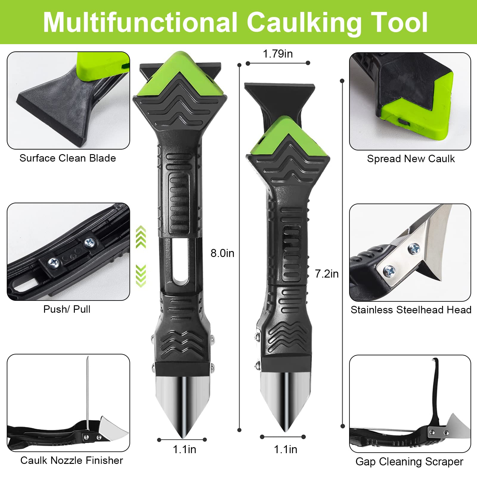 Caulking Tool 5 in 1 Silicone Caulking Grout Removal Tool Sealant Finishing Tool with Grout Scraper, 6 Exchange Silicone Pads, Adhesive Residue Scraper Seam Repair Tool Kit for Kitchen Bathroom
