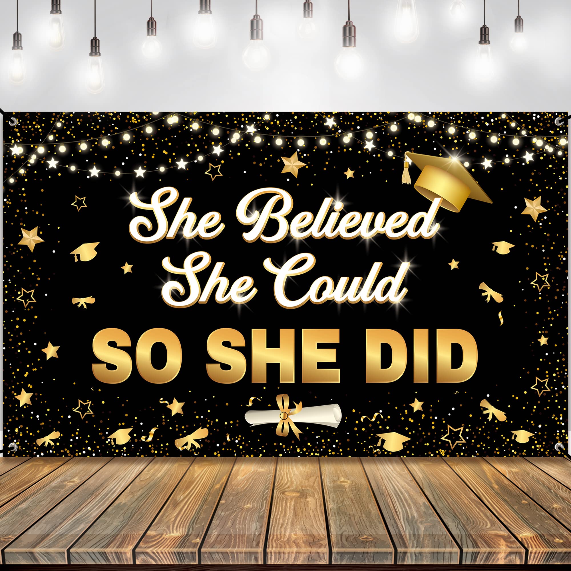 KatchOn, She Believed She Could So She Did Banner - XtraLarge, 72x44 Inch | Graduation Banner 2024 for Graduation Decorations Class of 2024 | Congratulations Banner, 2024 Graduation Party Decorations