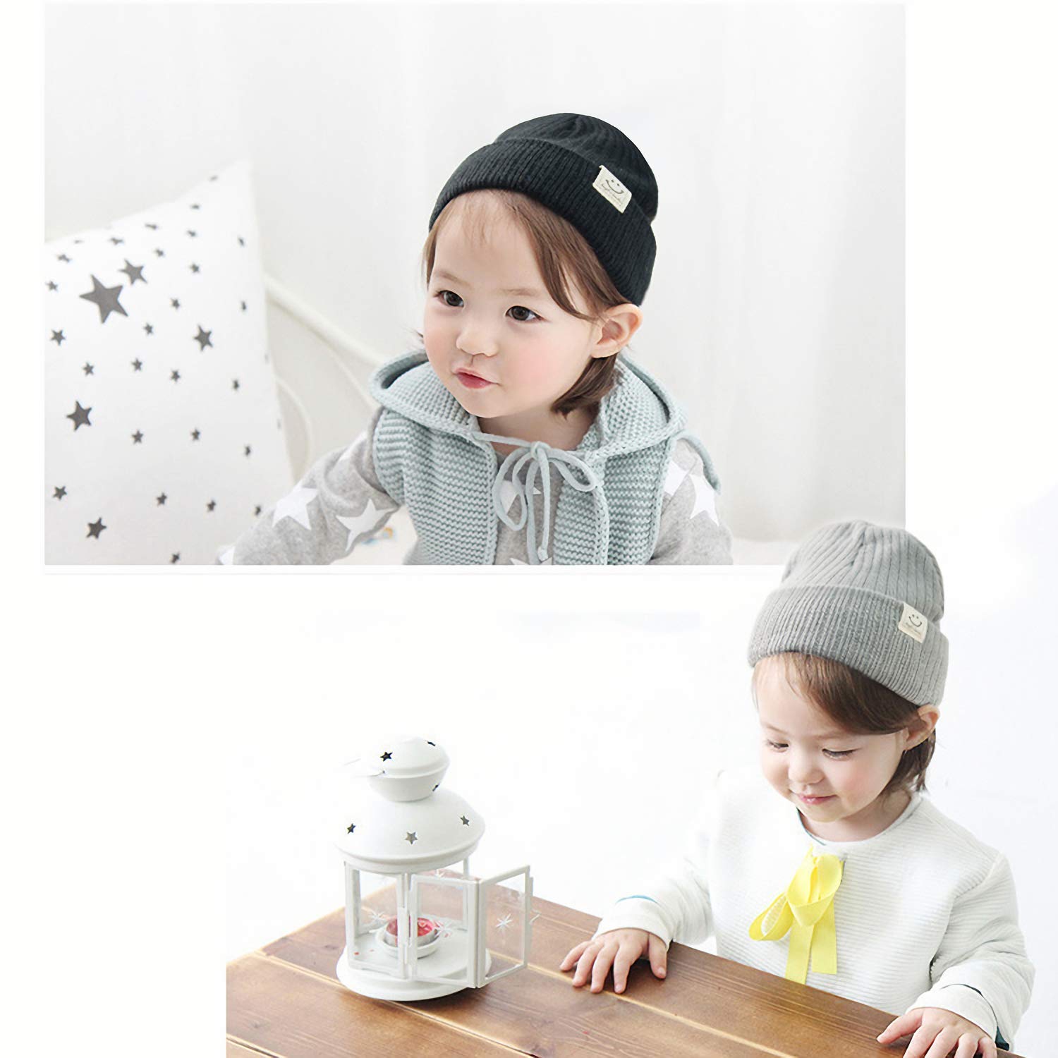 Kingrol 3 Pack Baby Knitted Beanie Hats, Cute Soft Warm Knit Caps for Baby, Girls and Boys, 0-3 Years