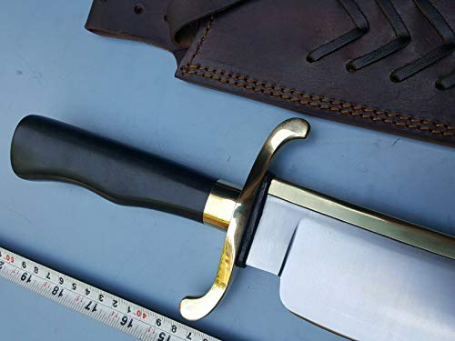 Barq Metals Beautiful Custom Hand M,ade Stainless Steel ''50cm'' Alamo Musso Bowi knife With Pure Leather Sheath